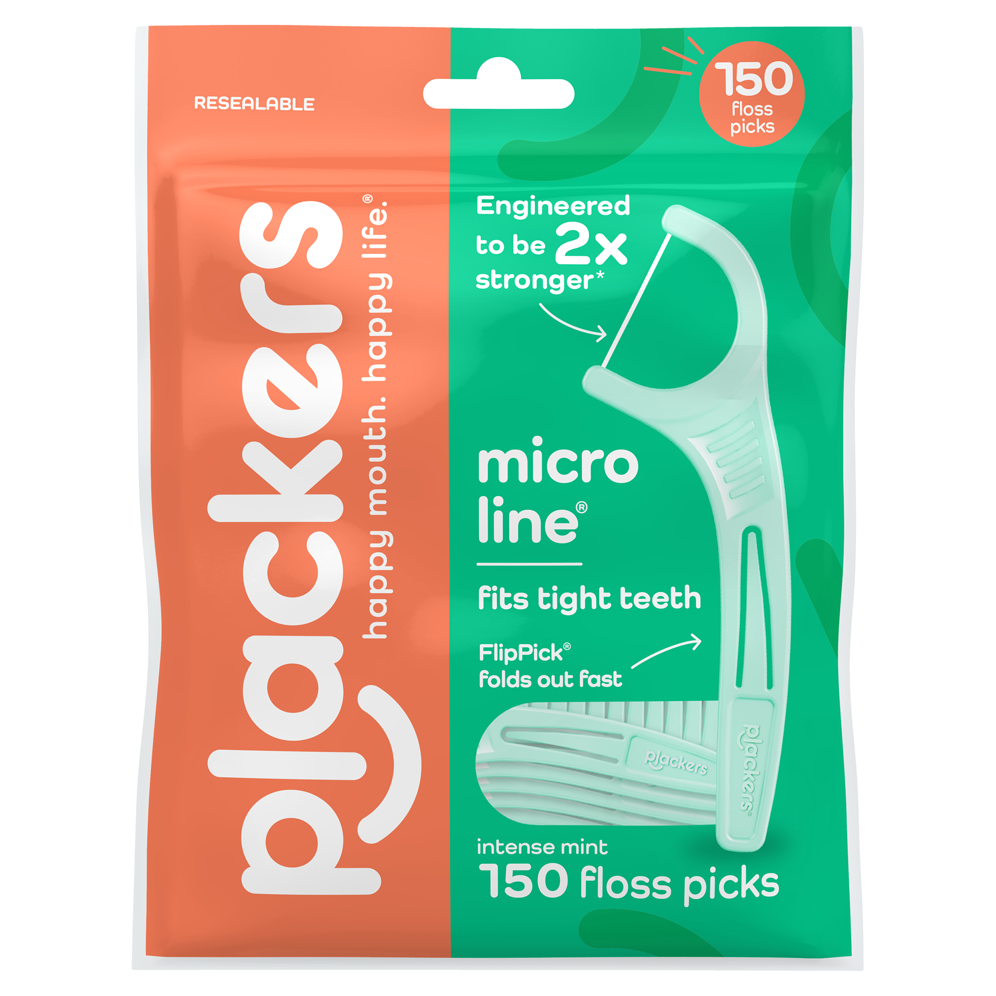 Plackers® Micro Line® Floss Picks - Intense Mint, Floss Fiber Made Wit
